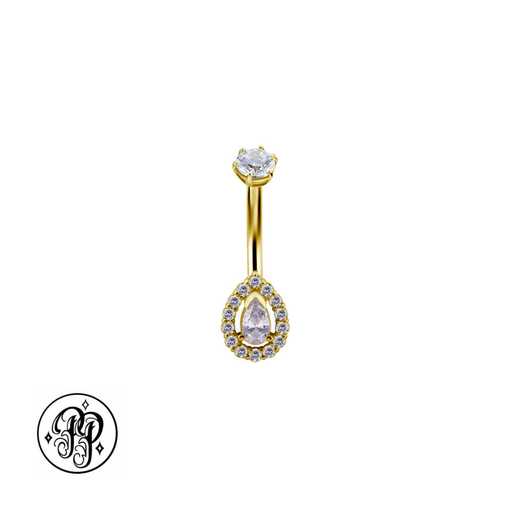 18K Yellow Gold Pear Navel Curve – Pirate Piercing – Webshop