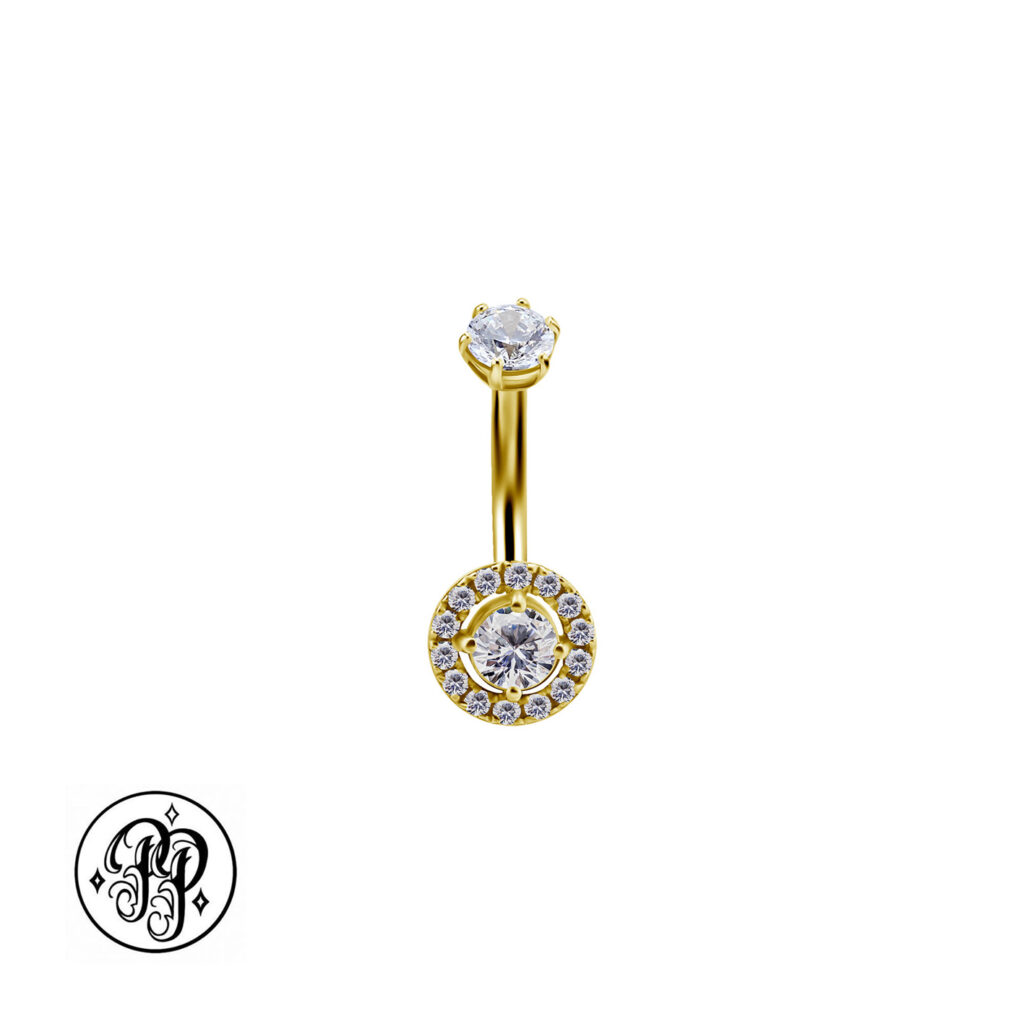 18K Yellow Gold Halo Navel Curve – Pirate Piercing – Webshop