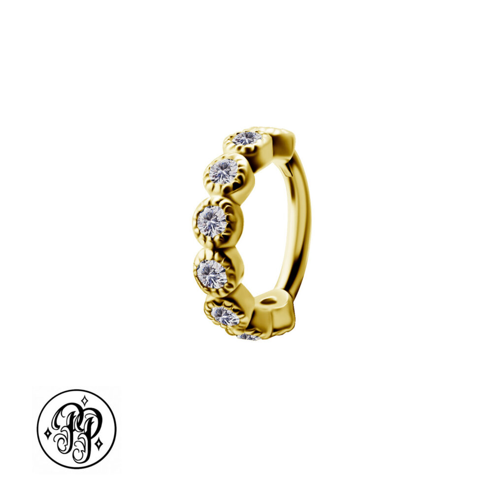 18K Yellow Gold Scalloped Bubbles Clicker Ring – Pirate Piercing – Webshop