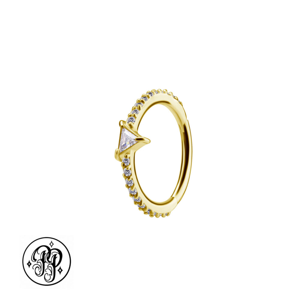 18K Yellow Gold Trillion Clicker Ring – Pirate Piercing – Webshop