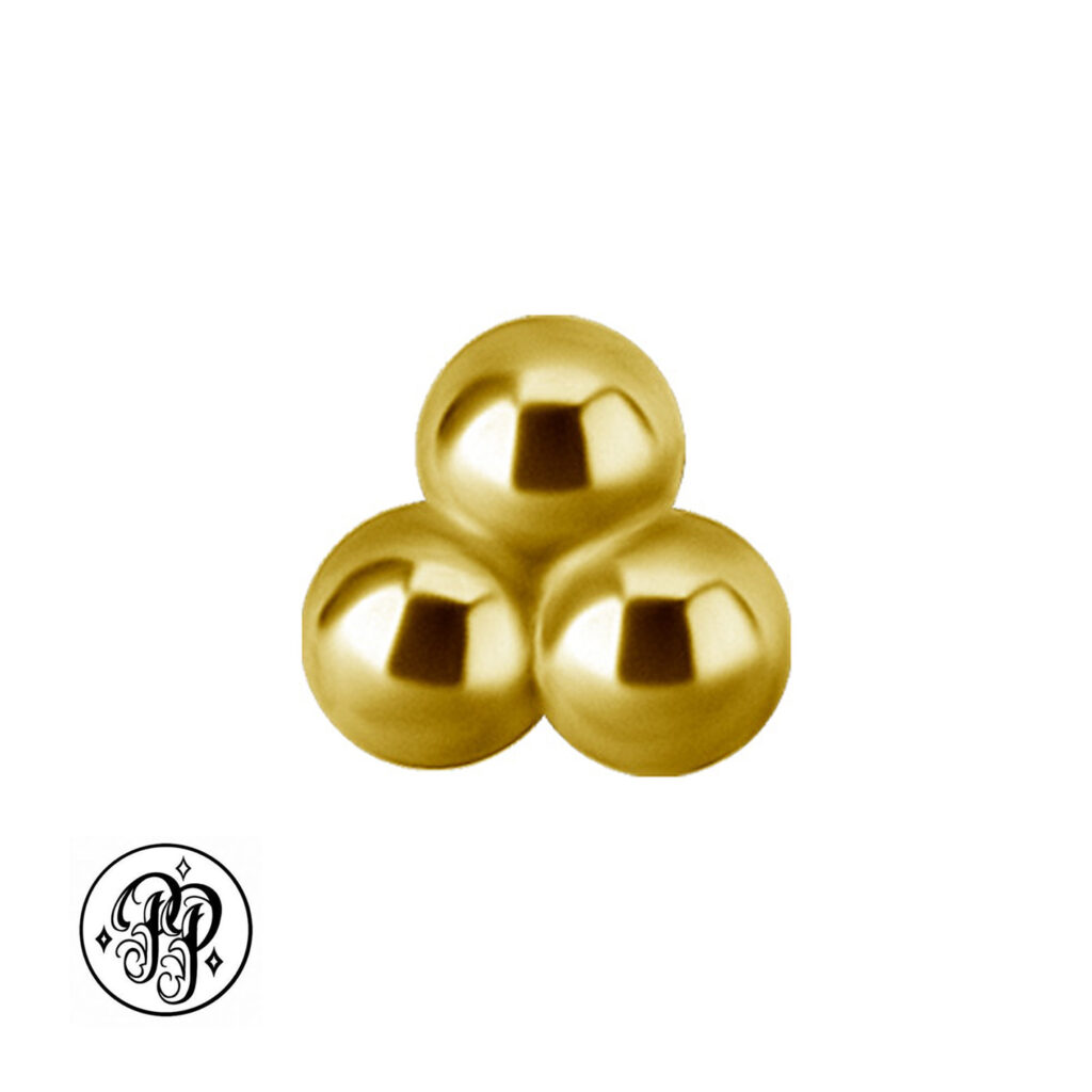18K Yellow Gold Threadless 3 Bead End – Pirate Piercing – Webshop