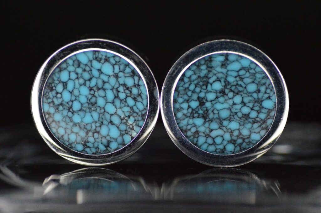Steel Double Flared Plugs With Turquoise Inlay – Pirate Piercing – Webshop